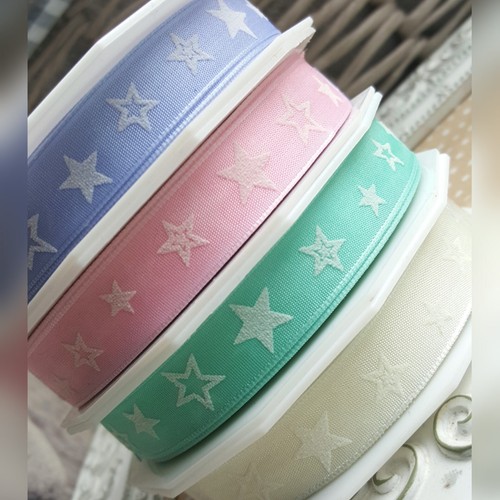 15mm Star Wired Ribbon. Blue Pink Mint Green Ivory Baby Shower Summer ...
