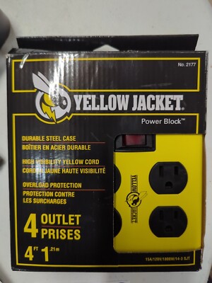 Yellow Jacket 2177N Metal Power Block with 4 Outlets and Lighted Switch ...