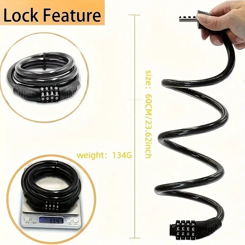 🎯Yellow Bike Lock 4-Digit Password Bicycle Resettable Combo Cable Chain Lock | eBay