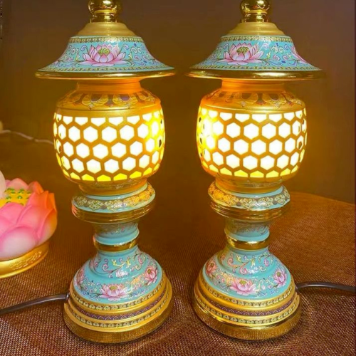 A Pair Buddhism Led Light Bodhisattva Lamp Electronic Buddha Lotus Lamp ...