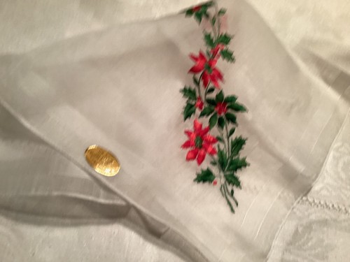 NWT Christmas Holly, Poinsettia Vintage Swiss Hanky Embroidered ...