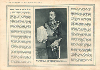 1915 WWI Aufdruck ~ Leutnant General Herr Douglas Haig Commanding Erste ...