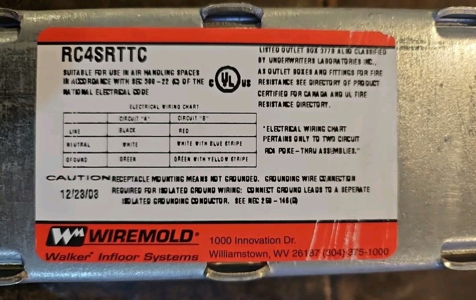 Wiremold Legrand RC4SRTTC Poke Thru only Rc4 Series Recessed Floor ...