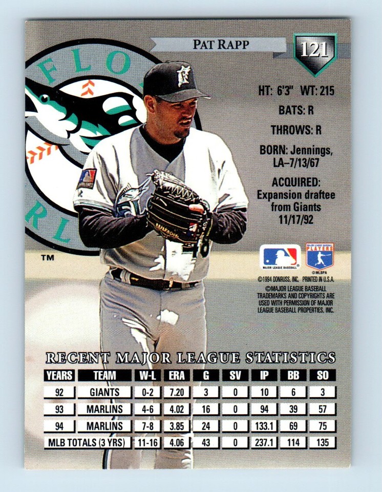 1995 Donruss Pat Rapp Florida Marlins #121 | eBay
