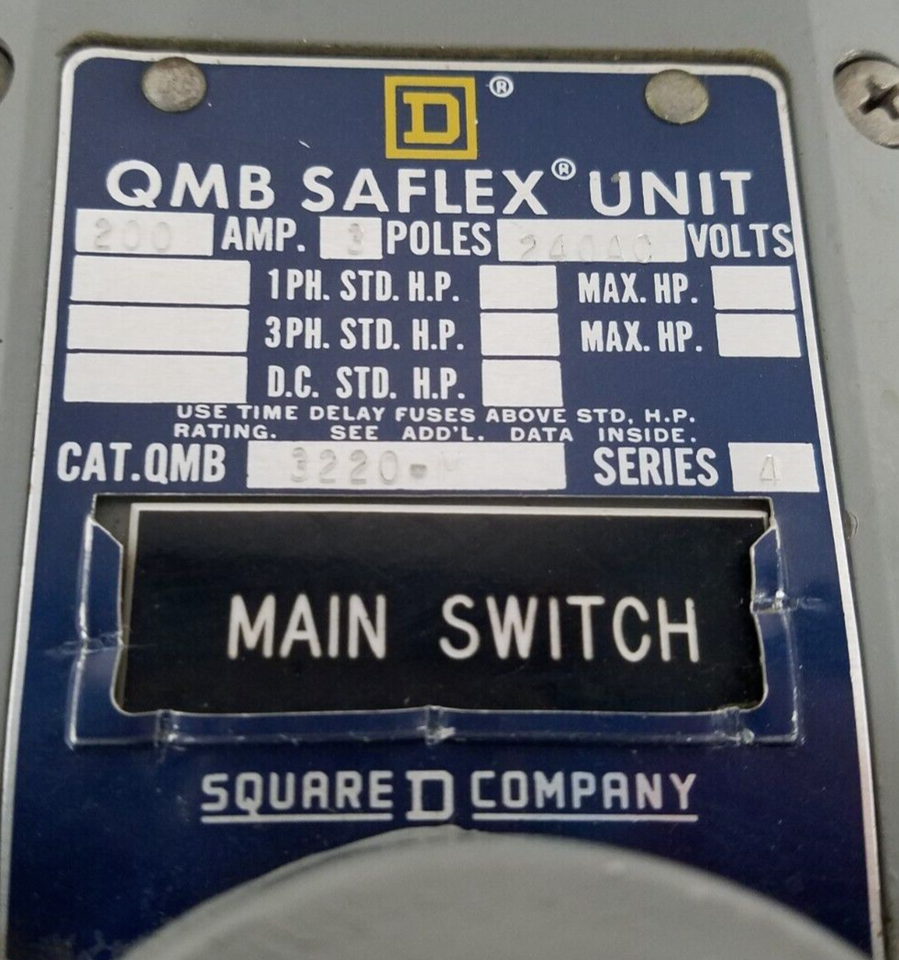 QMB-3220-M Square D Fusible PanelBoard Switch 200 Amp *NEXT DAY OPTION ...