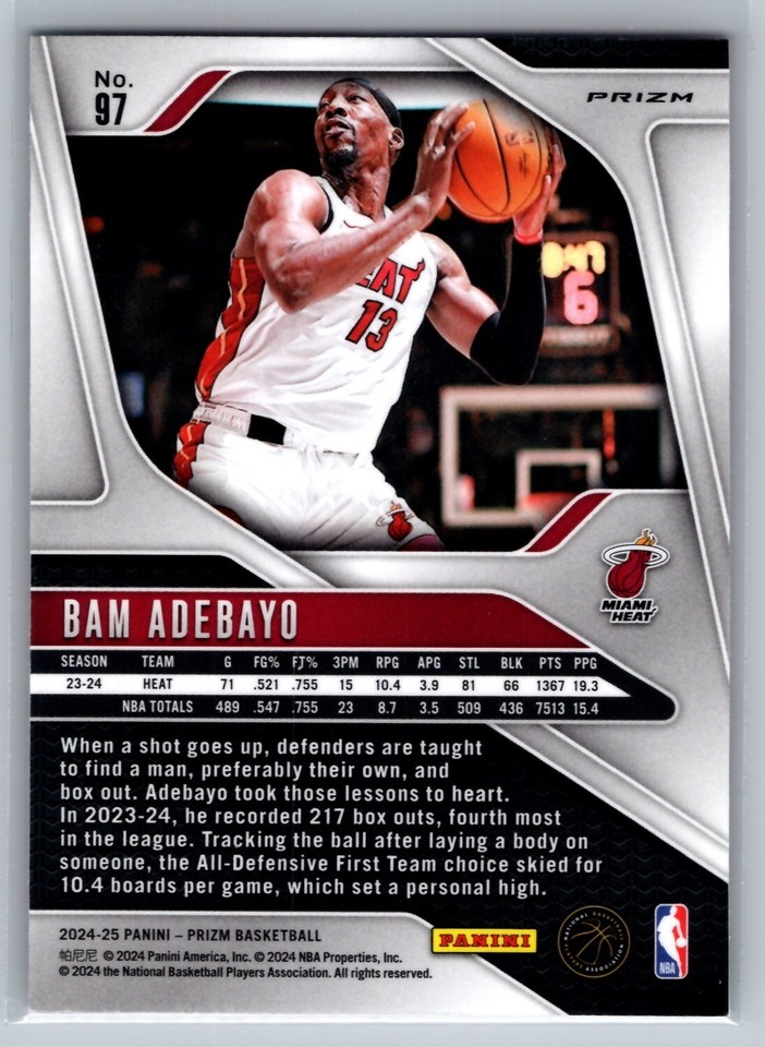 2024-25 Panini Prizm - Bam Adebayo #97 - Pink Ice Prizm | eBay