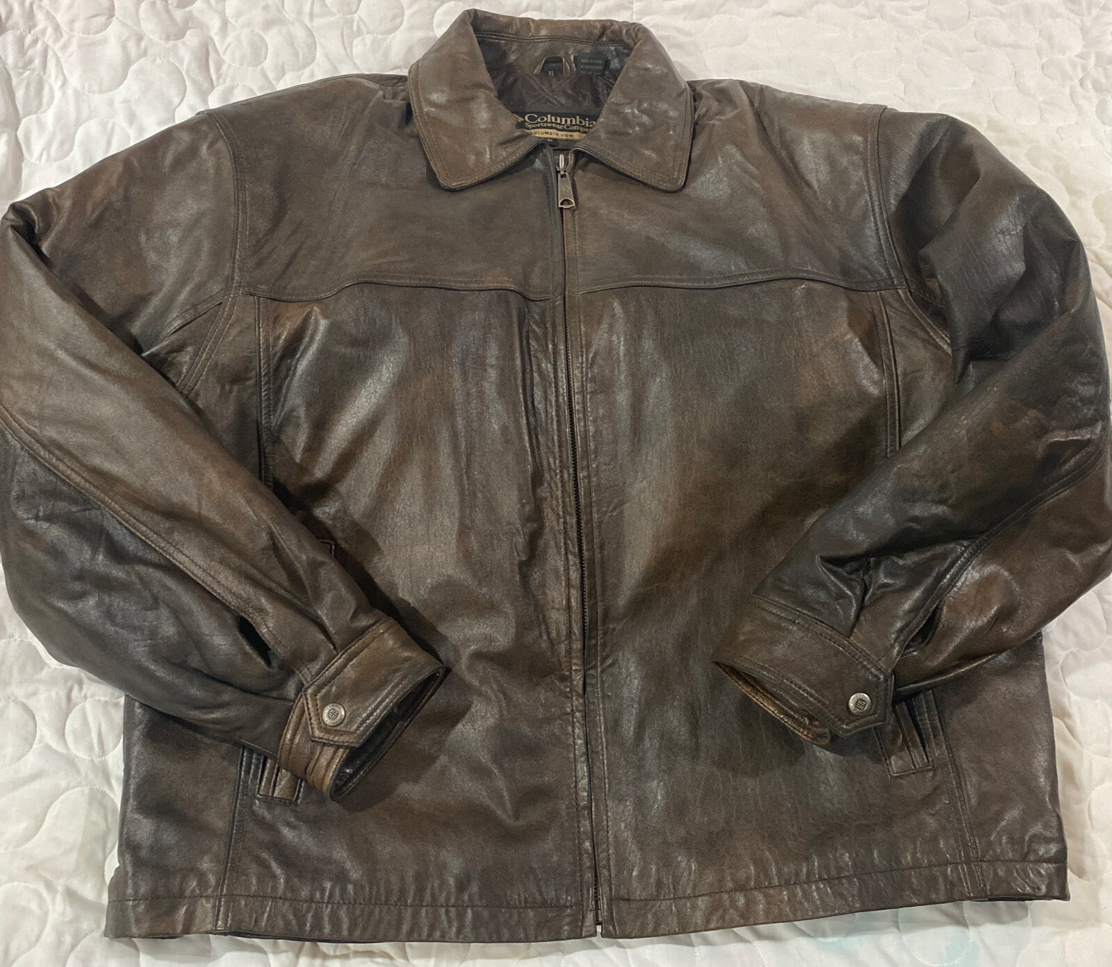 VINTAGE Columbia Men’s Brown Leather Bomber Jacket S… - Gem
