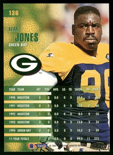 Sean Jones 1995 Fleer Green Bay Packers #136 Near Mint or Better | eBay