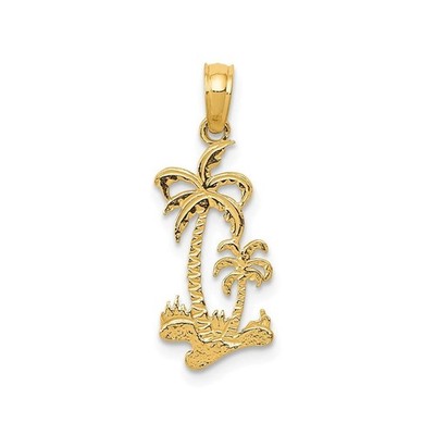 Solid 14k Yellow Gold Double Palm Trees Pendant Charm - 22mm x 9mm | eBay