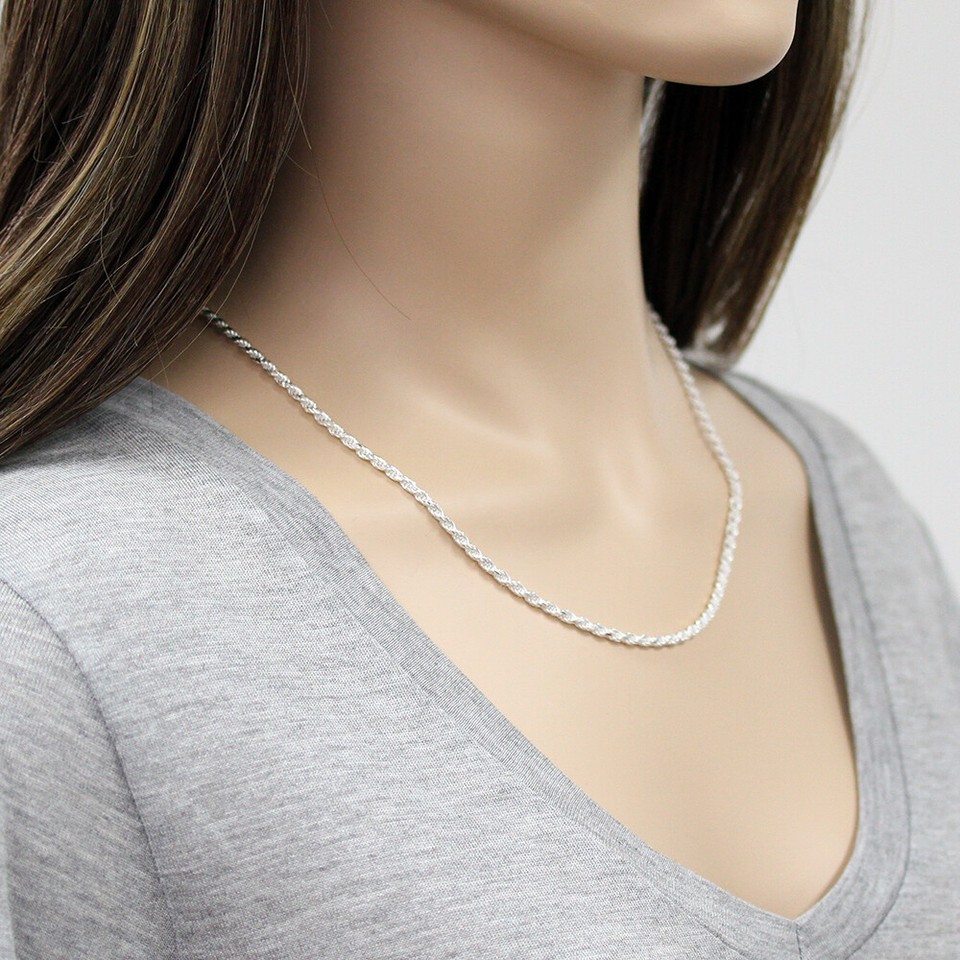 Pure 3mm 925 Sterling Silver Italian Rope Chain Necklace made in italy ...