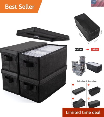 4-Pack Black CD Storage Boxes - Organize 30 CDs or 60 Slim Cases, Lift ...