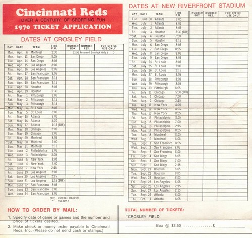 1970 Cincinnati Reds ticket application and schedule brochure | eBay