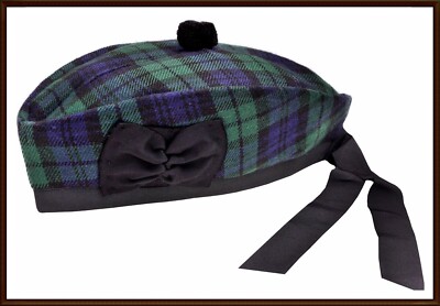 Glengarry Scottish Piper Kilt hat Wool Black Watch tartan Hats bagpipe ...