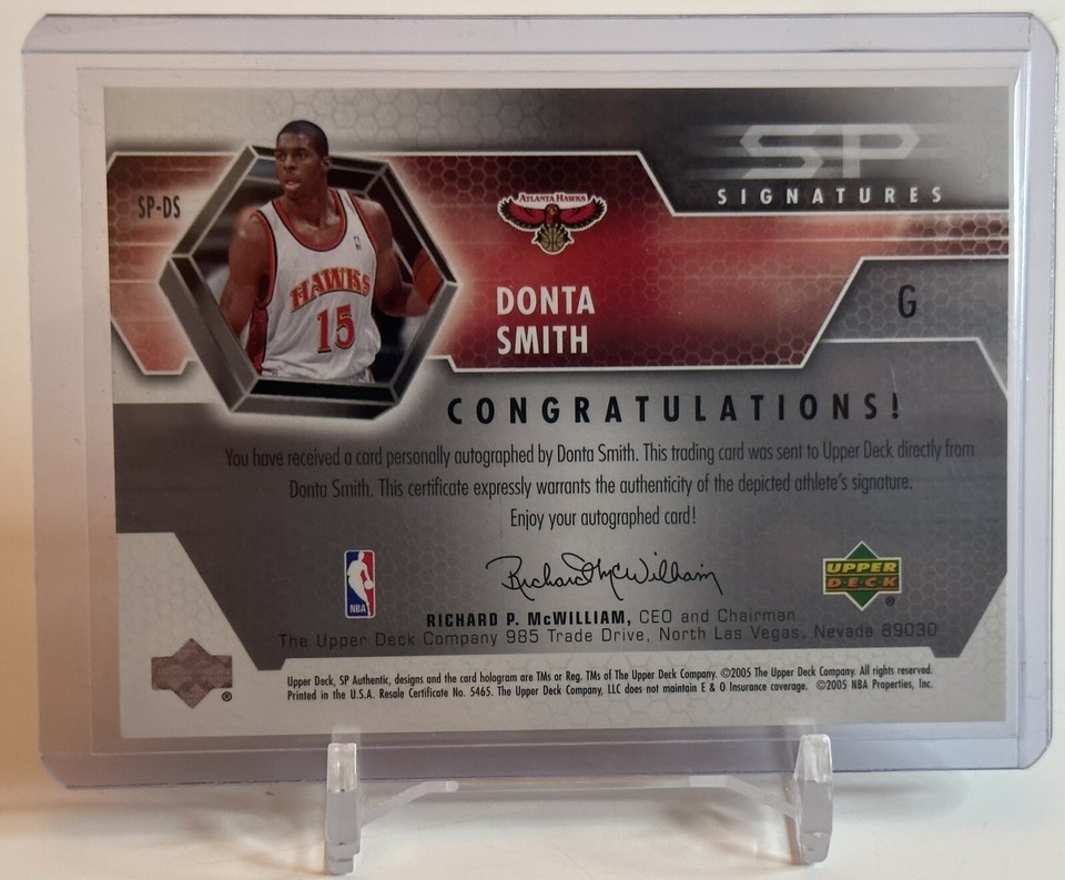 2004-05 SP Authentic Signatures Donta Smith Atlanta Hawks Autograph ...