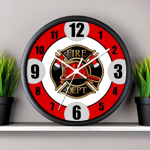 Firefighter Wall Clock #14, 10" Round, Thin Red Line Gift, Fireman ...