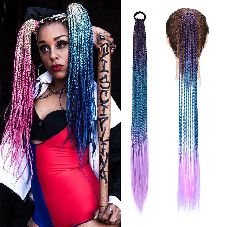 Rainbow Box Braids Pigtail Ponytail Wrap Ponytail Twist Braiding Hair ...