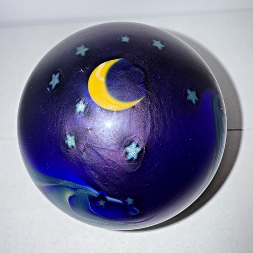 Rare Vintage Blue Starry Night Paperweight Lundberg Studios signed ...