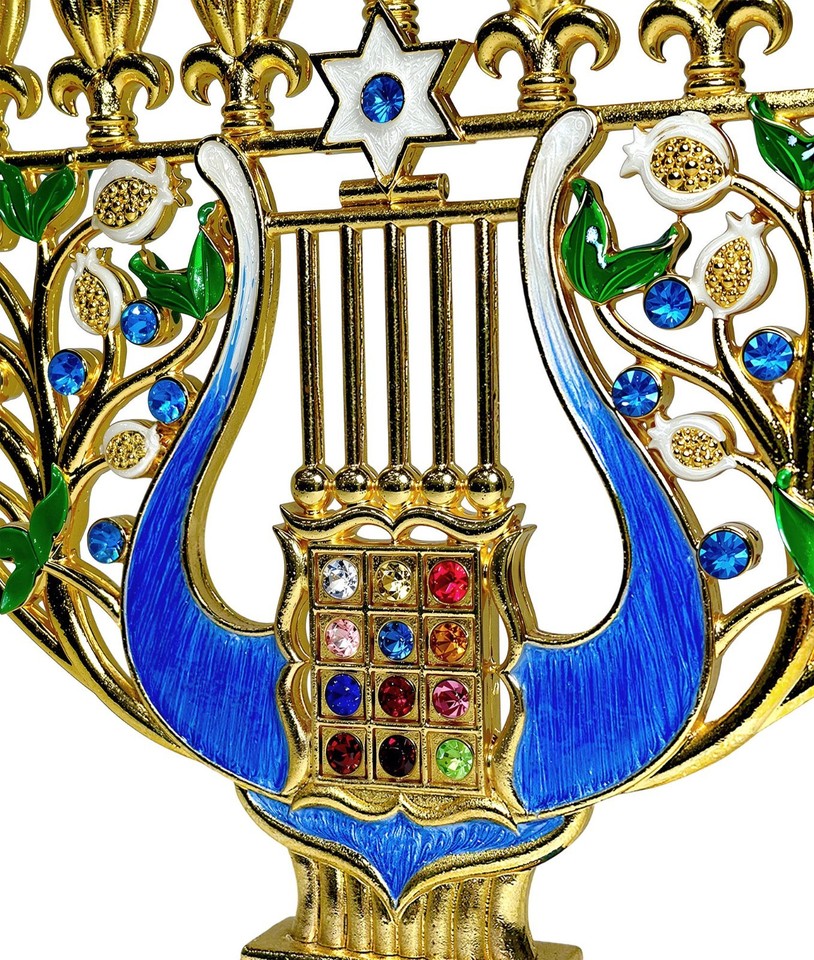 Blue and Gold Enamel Menorah Harp Jeweled Menorah Hanukkah Gift ...