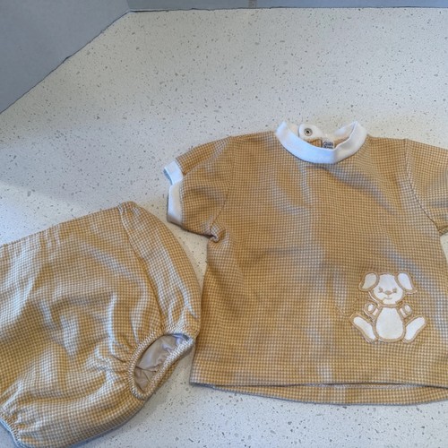 Carters Vintage Two Piece Baby Outfit Yellow & White With Puppy Plastic ...