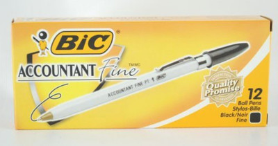 Bic Corp Ballpoint Pens Accountant Black Fine Pt Silver Clip White Body ...