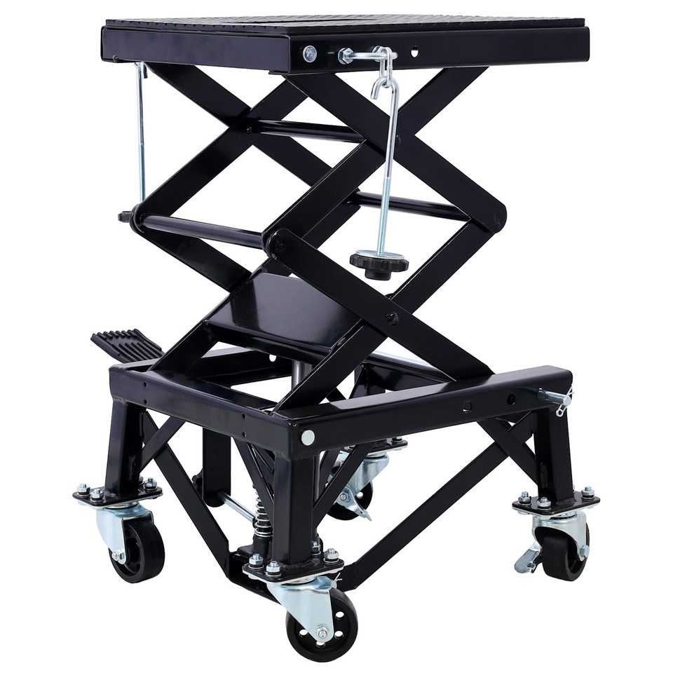 300 lbs Hydraulic Motorcycle Scissor Jack Lift Foot Step Wheels for ...