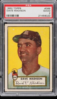 1952 Topps Baseball Dave Madison #366 PSA 2 NICELY CENTERED! HIGH ...