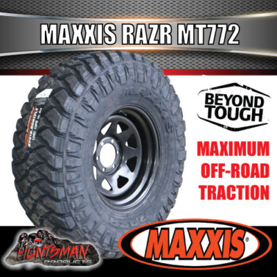 15" Black Steel Wheel Rim & Maxxis MT772 RAZR 33x12.5R15 L/T Mud tyre ...