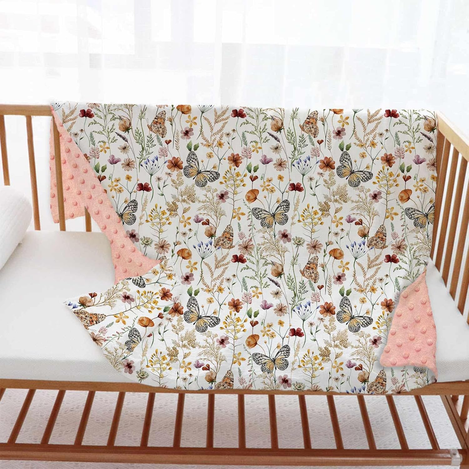 Wildflower Butterfly Baby Blanket Girls Soft Double Layer Minky Dotted ...