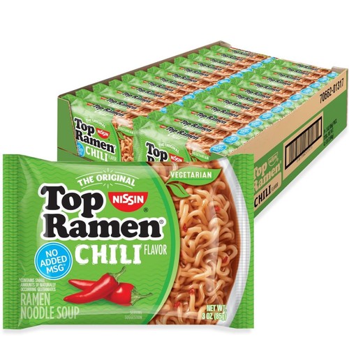 Nissin Top Ramen Noodle Soup, Chili, 3 Ounce (Pack of 24) Free Shipping ...