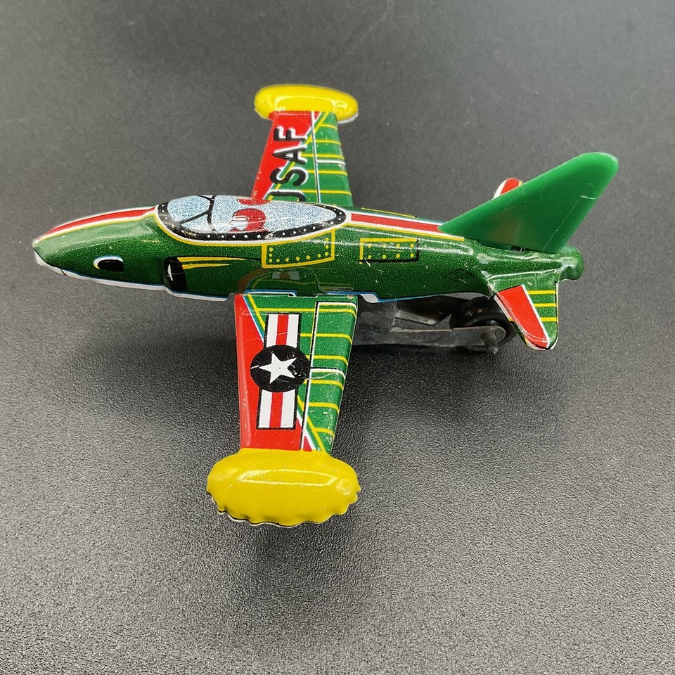 1x USAF Friction Aircraft Saito S2 Vintage Rare Tin Litho Plane Jet Toy ...