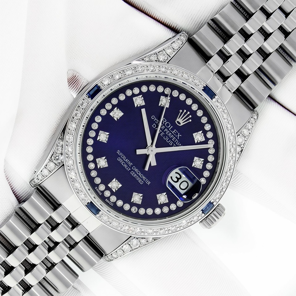 MENS ROLEX DATEJUST BLUE DIAMOND DIAL STEEL AND 18k GOLD DIAMOND ...