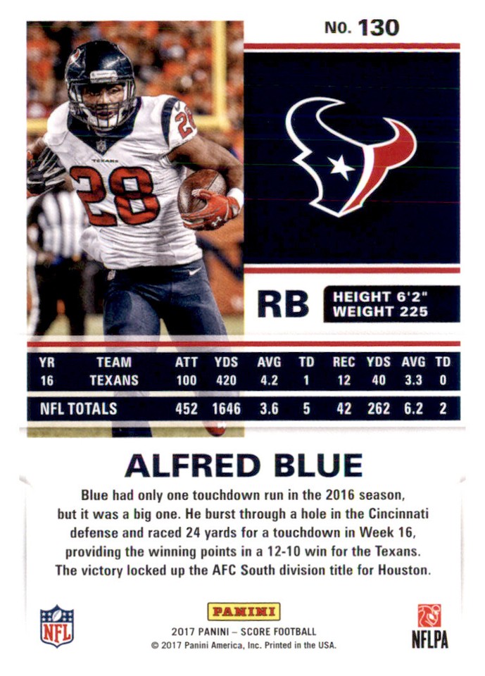 2017 Score Alfred Blue NFL PWE Base Card Texans #130 | eBay