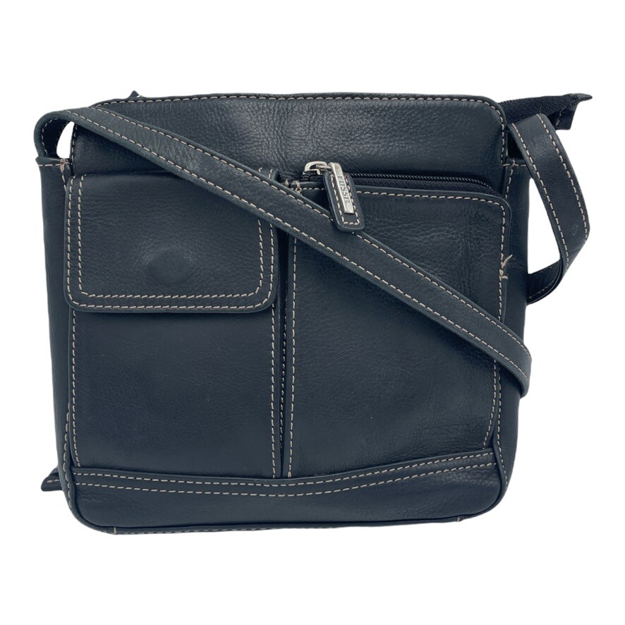 Fossil Crossbody Organizer Black Leather Small Size - Gem