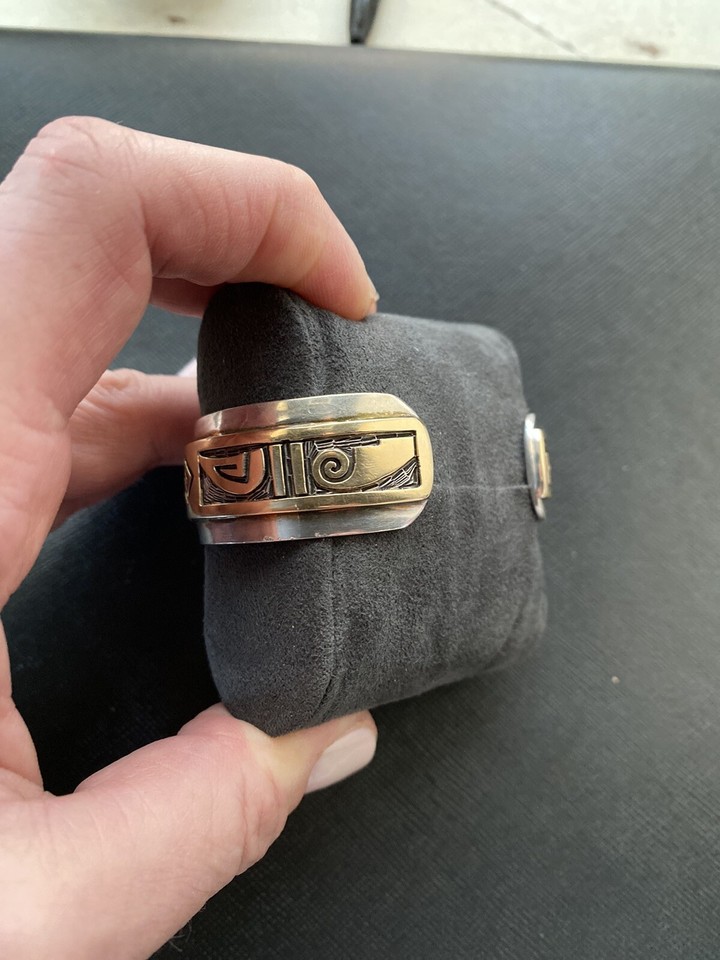 Hopi 14k Yellow Gold Sterling Silver Storyteller Cuff Created by Watson ...