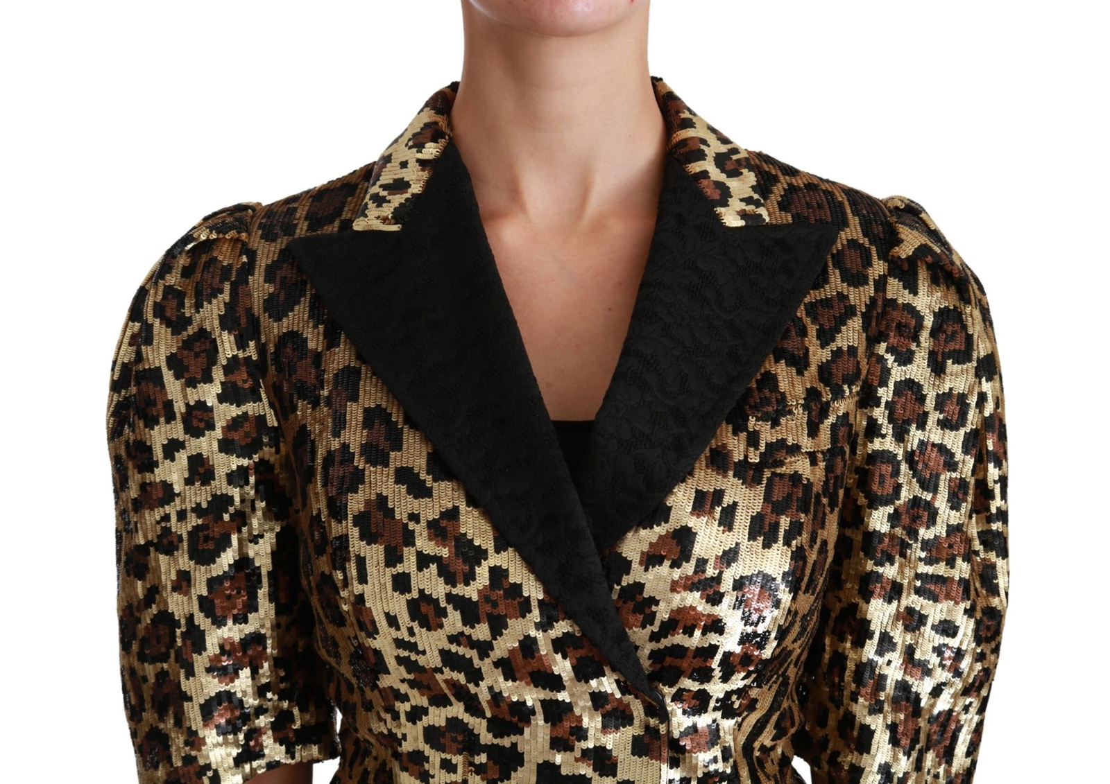 Dolce&Gabbana Women Brown Gold Blazer PVC Leopard Print Cropped ...