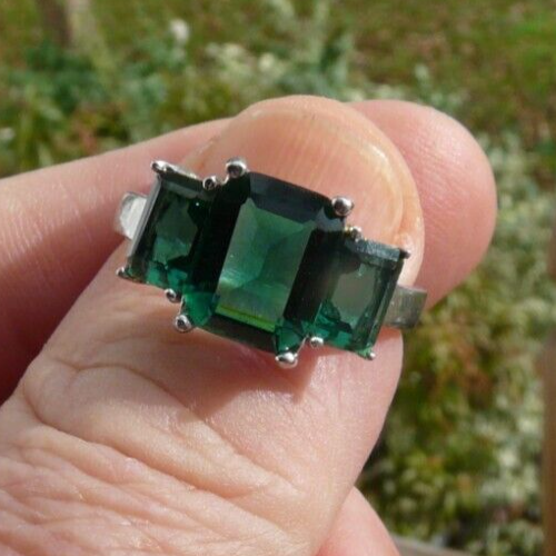 ~VINTAGE~"SETA"~"925"~STERLING~SILVER~3~STONE~EMERALD~CUT~EMERALD'S ...