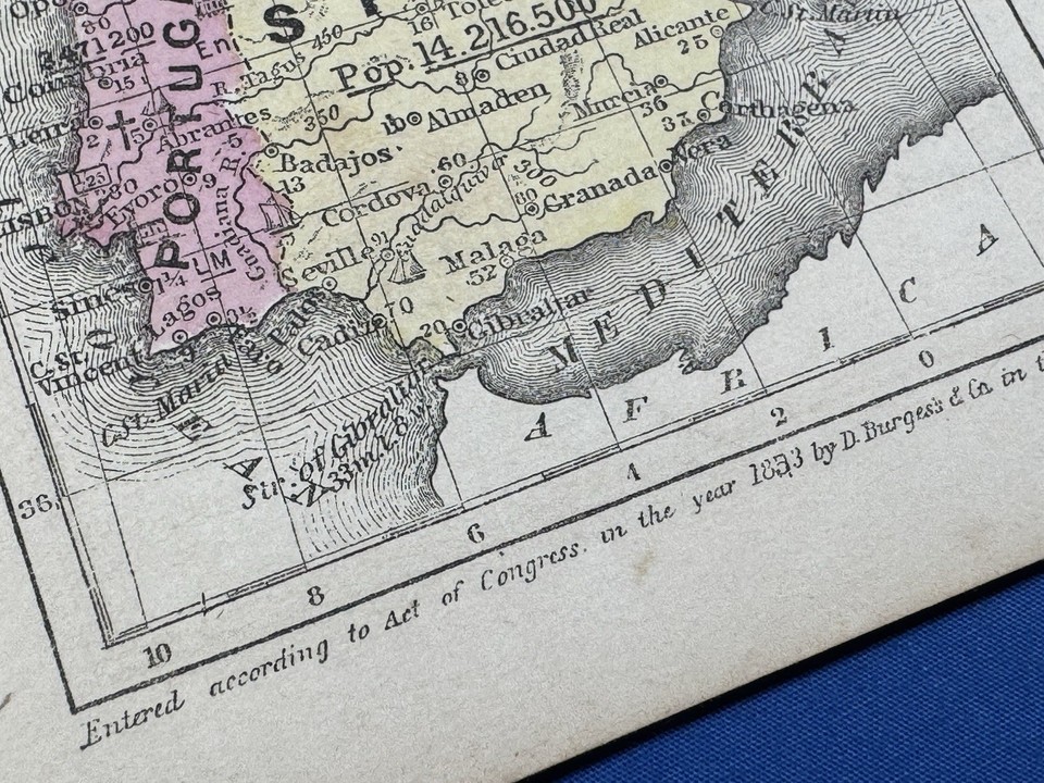 1853 Central Europe Colored Map, Daniel Burgess, Schooners, Prussia ...