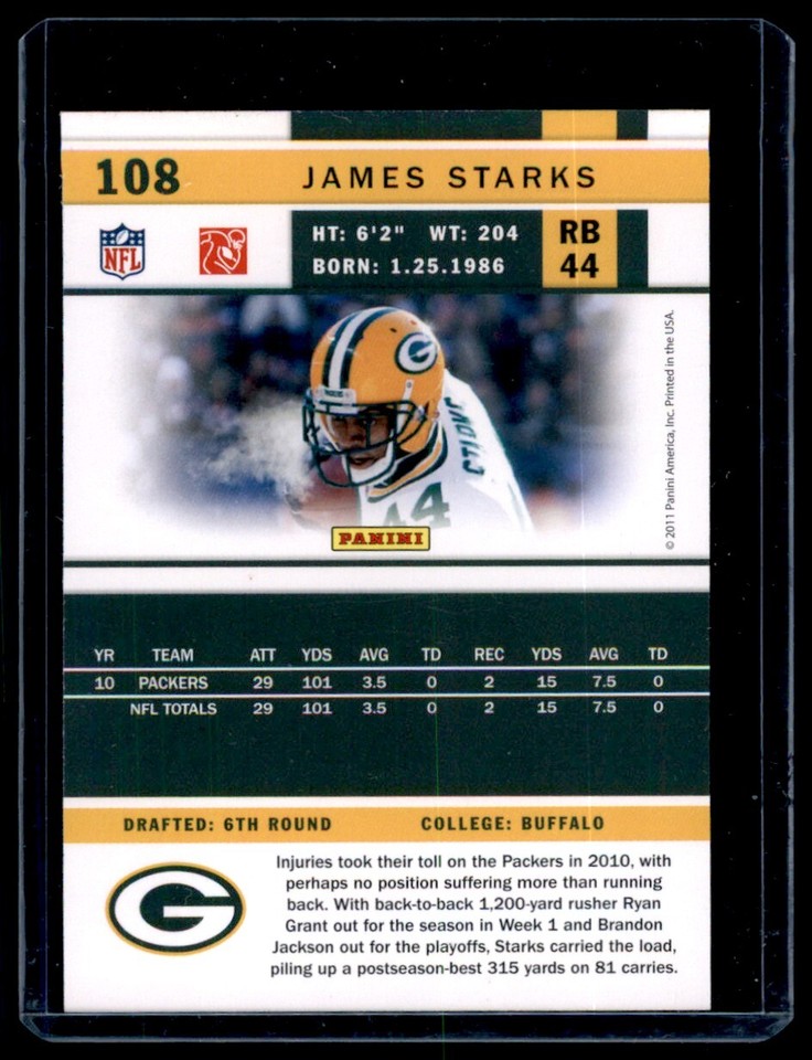 2011 Score Base Football James Starks Green Bay Packers #108 0950 | eBay