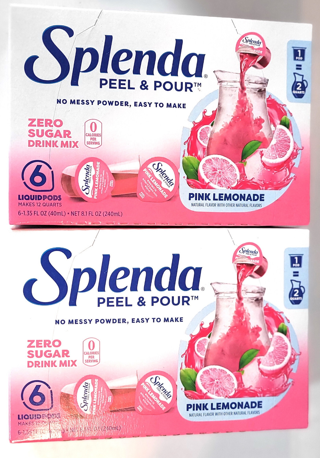 2 Splenda Peel & Pour Pink Lemonade 0 Sugar Drink Mix (12 pods) BB 21 ...
