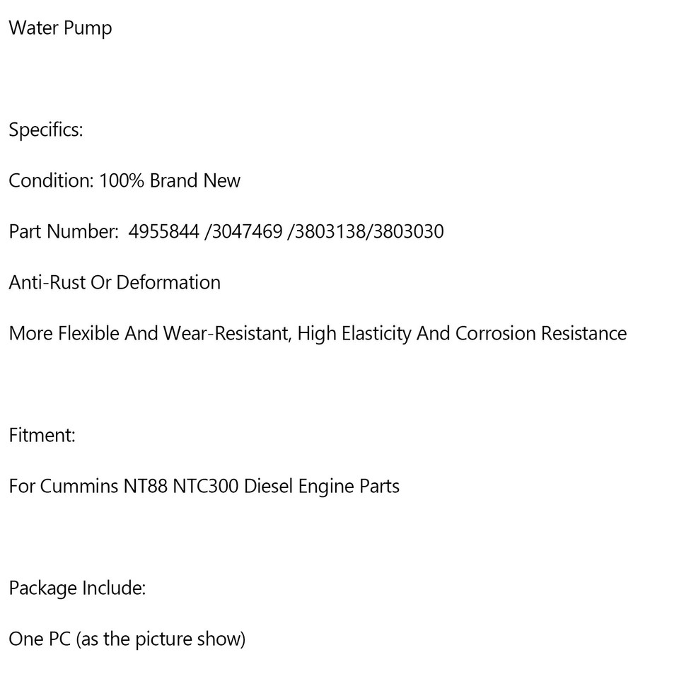 NEW Water Pump 3047469 3803138 Fits For Cummins NT88 NTC300 Diesel ...