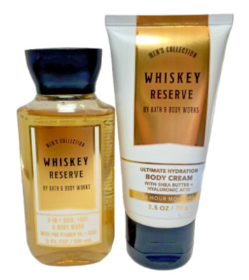 Bath & Body Works 2 Pc WHISKEY RESERVE Body Wash & Cream Travel Size ...