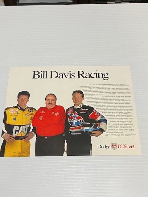 Vintage 2001 Bill Davis Racing Nascar Postcard / Handout | eBay