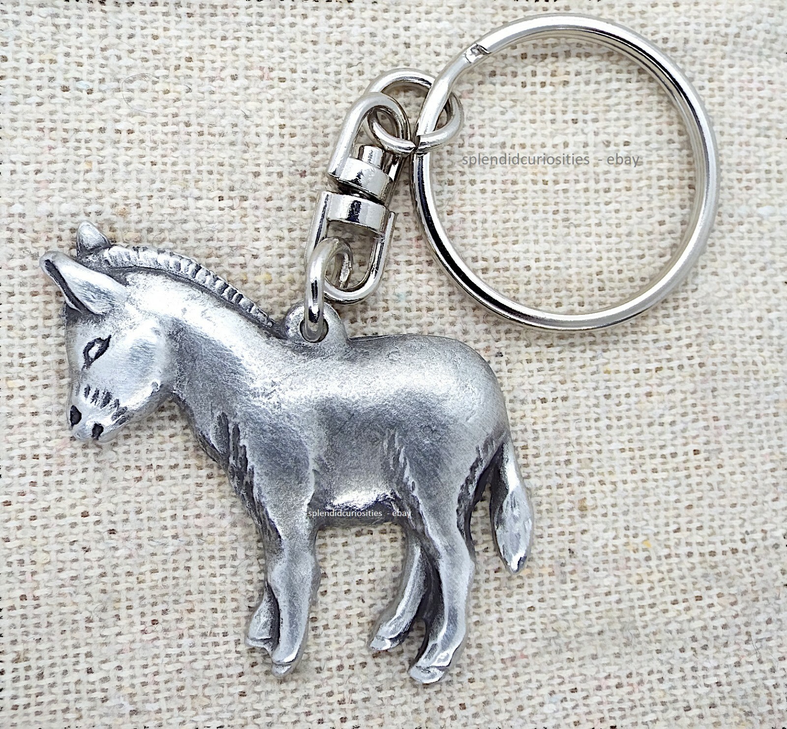 Donkey Pewter Keyring (Nature, Wildlife) in black organza gift pouch ...
