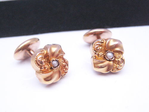 Antique Victorian Art Nouveau era 10K Bloom Gold Pearl Emboss Scroll ...