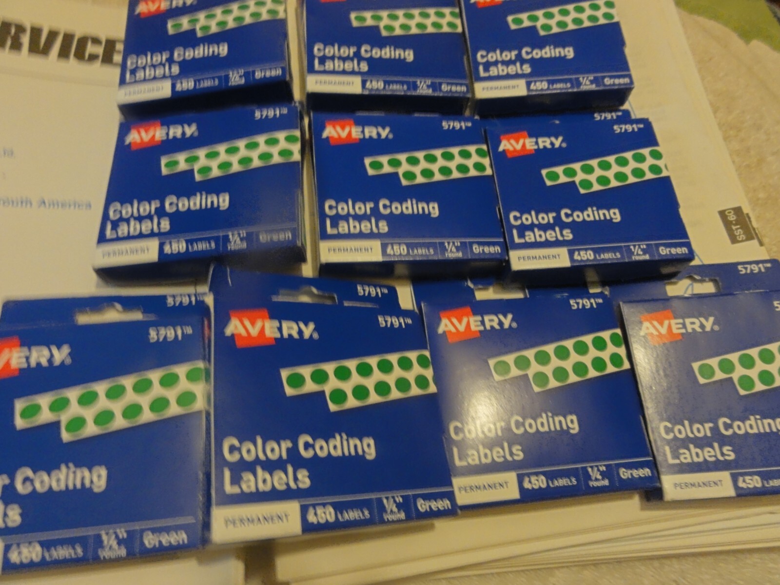 LOT of 10-AVERY 5791 PERMANENT ADHESIVE GREEN ROUND COLOR-CODING 450 ...