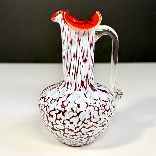 Vintage Pilgrim Art Glass Pitcher Red And White Splatter Hand Blown ...
