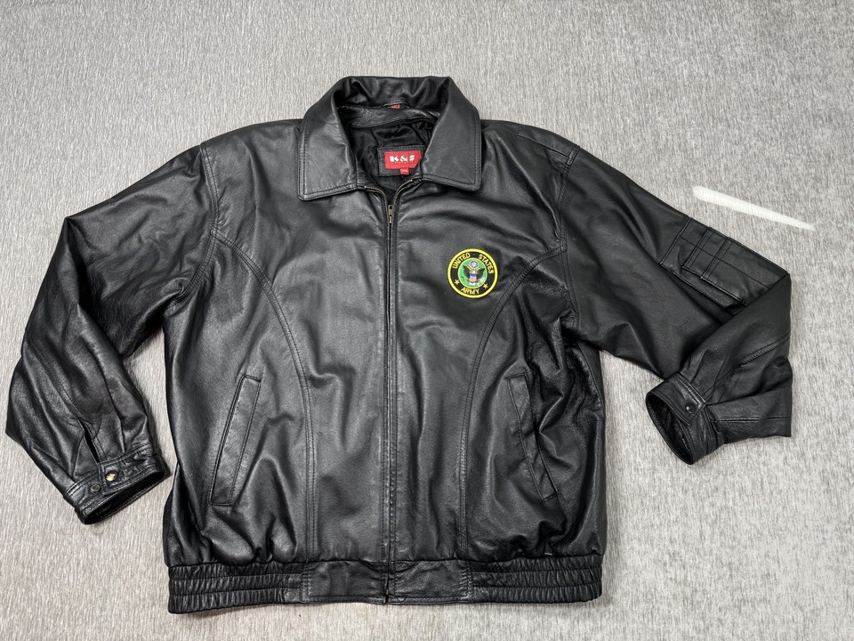 United States Army Leather Jacket Mens 2XL Bomber US Military Patch ...