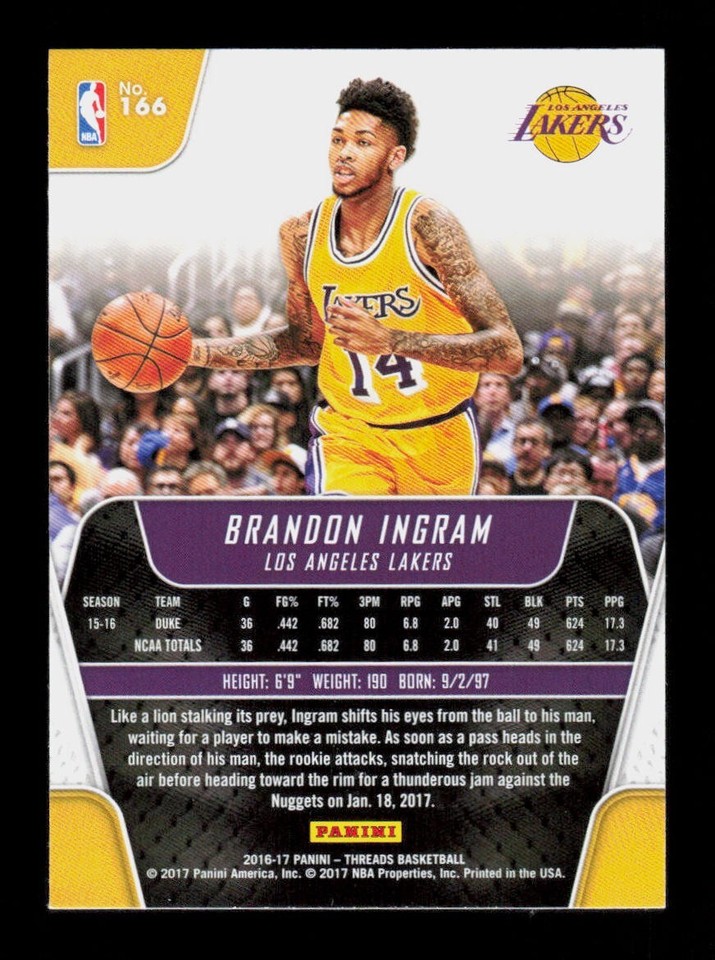 2016-17 Panini Threads #166 Brandon Ingram RC Rookie | eBay
