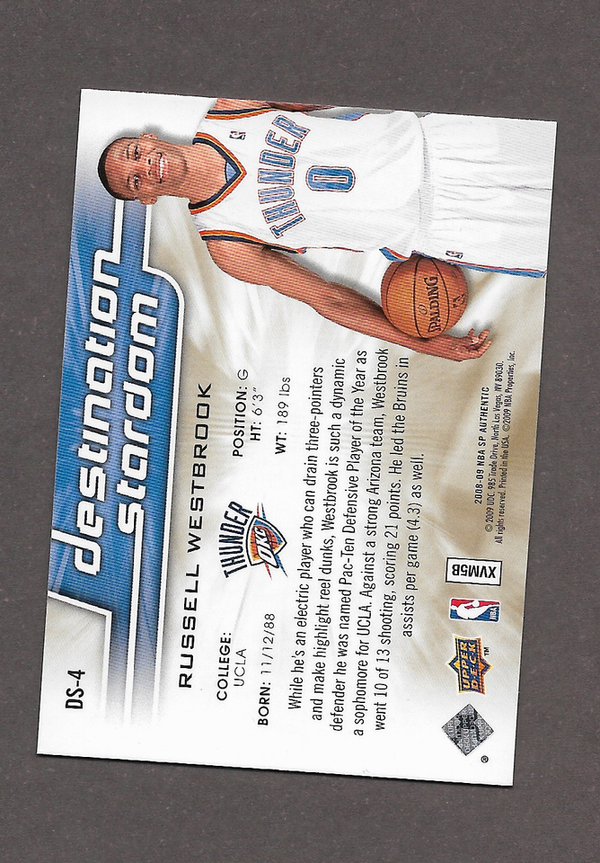 Russell Westbrook 2008-09 SP Authentic Destination Stardom Rookie RC # ...