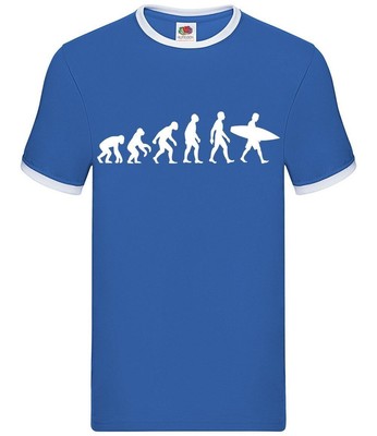 Evolution of Man Surfer - Mens Ringer - surfer Surf Beach Hobby Fan | eBay